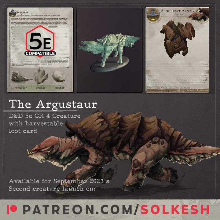 3D Printable Sol'kesh Argustar+ 5e Statblock by Keith Kirby