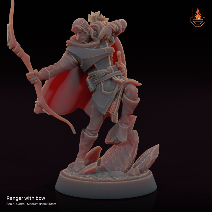 3D Printable Human Ranger shooting a long bow and wearing cape and ...