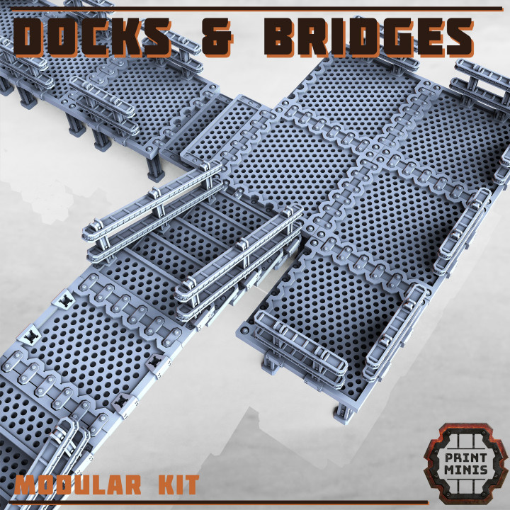 3D Printable Bridges & Docks Terrain Kit by Print Minis