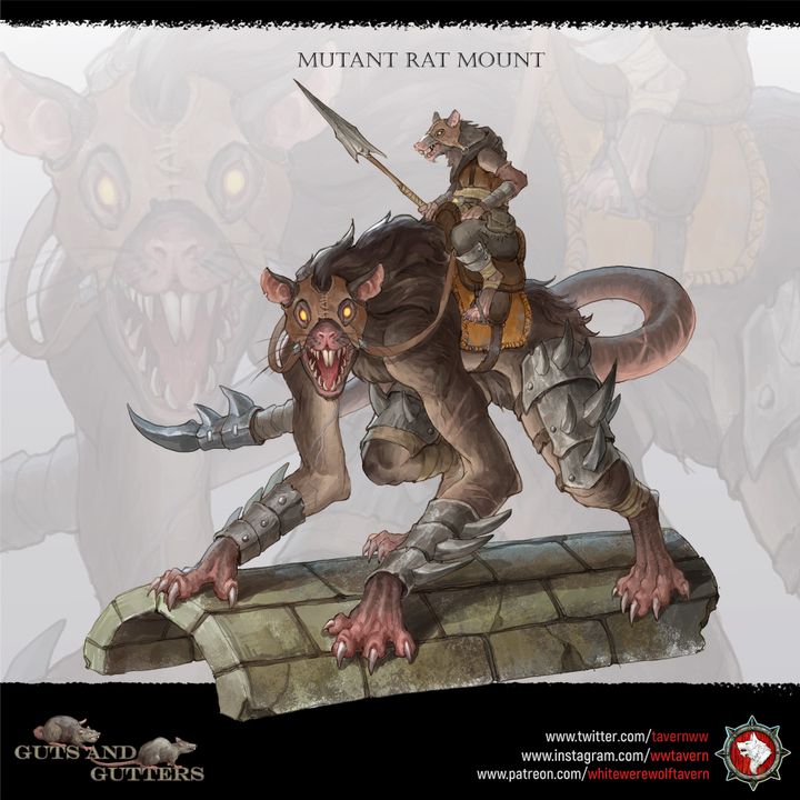 3D Printable Mutant rat rider pre-supported by White Werewolf Tavern