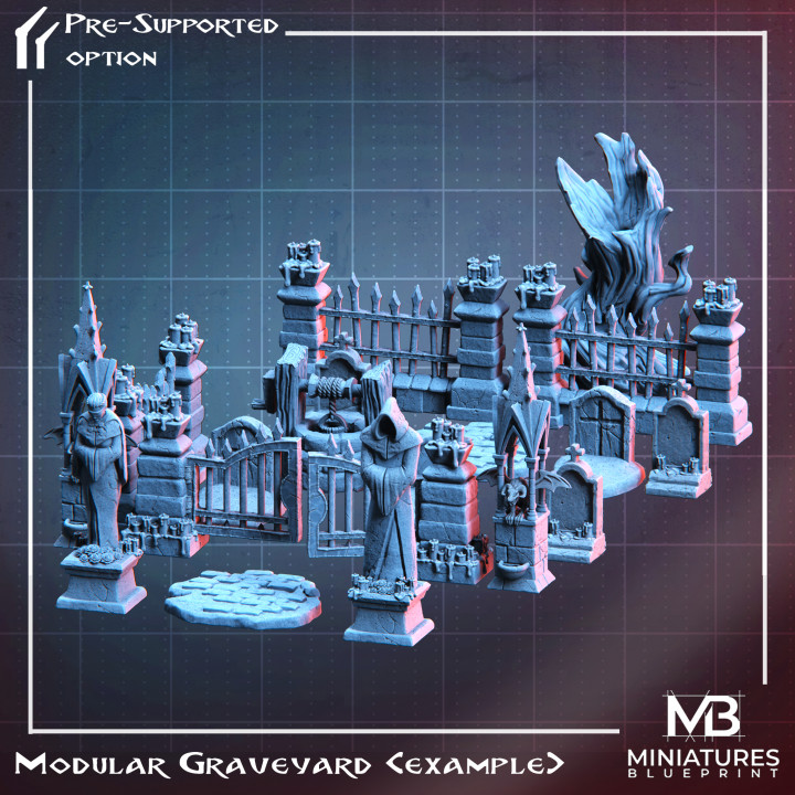 3D Printable Modular Graveyard by Miniatures Blueprint