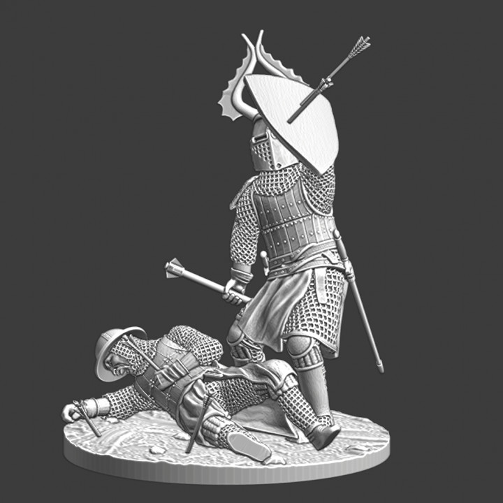 3D Printable Medieval Knight protecting wounded sergeant by Northern ...