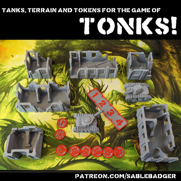 3D Printable Tanks, Terrain and Tokens for TONKS! by brander roullett