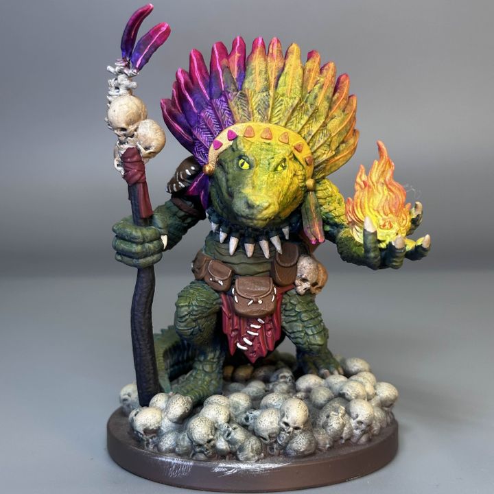3D Printable Shaman Croc 32mm game piece and 75mm display piece. by ...