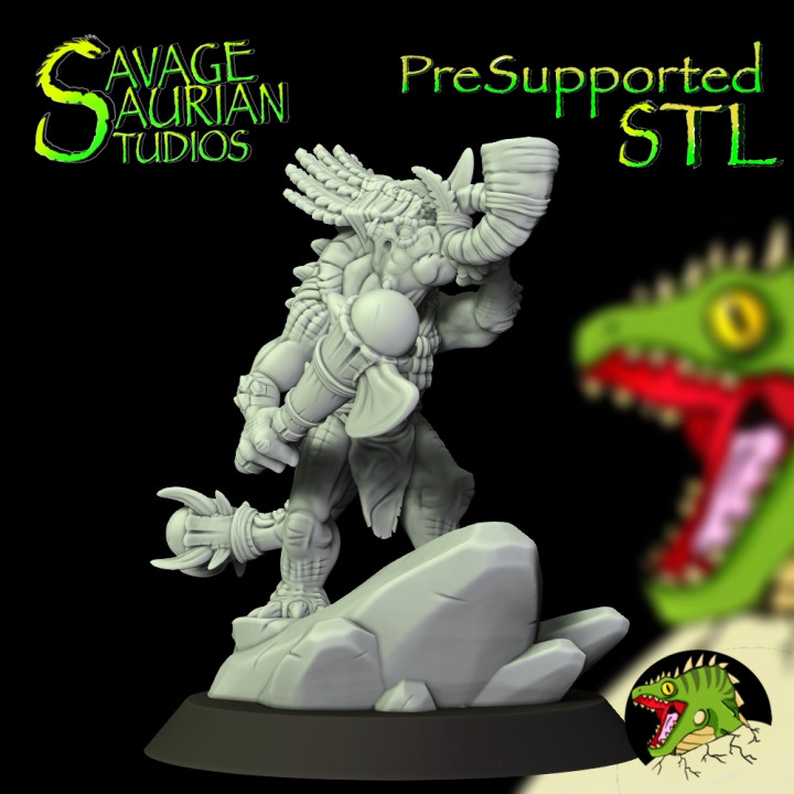 3D Printable Ankanlos Hornblower - Lizardmen by Savage Saurian Studios