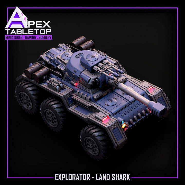 3D Printable Explorator LandShark and Remora Scout Car by Apex Tabletop