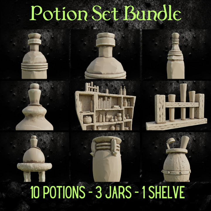3D Printable Potion Set Bundle by Galandir's Pit & Cie