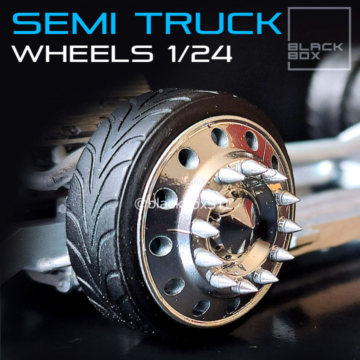 3D Printable Semi Truck Wheel set w/ low profile tires 1-24th by black ...
