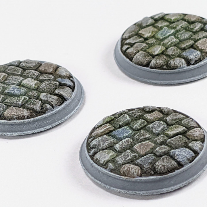 3D Printable 33 Piece Cobblestone Base Set by Custom Miniature Maker