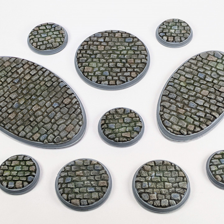 3D Printable 33 Piece Cobblestone Base Set by Custom Miniature Maker