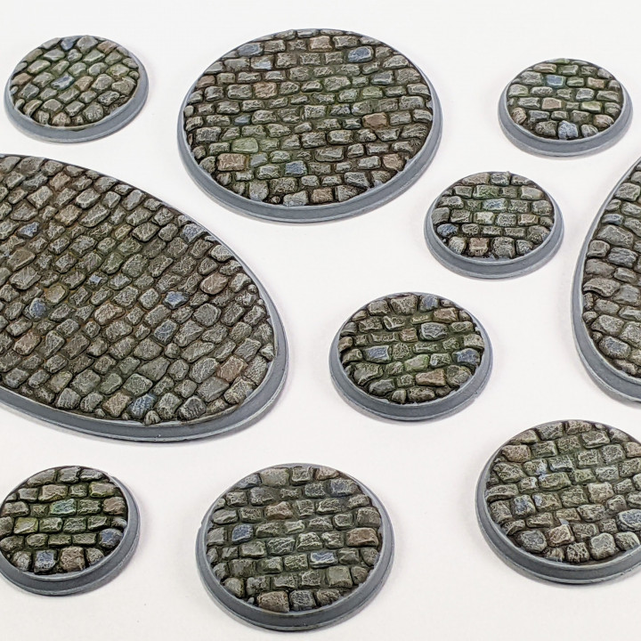 3D Printable 33 Piece Cobblestone Base Set by Custom Miniature Maker