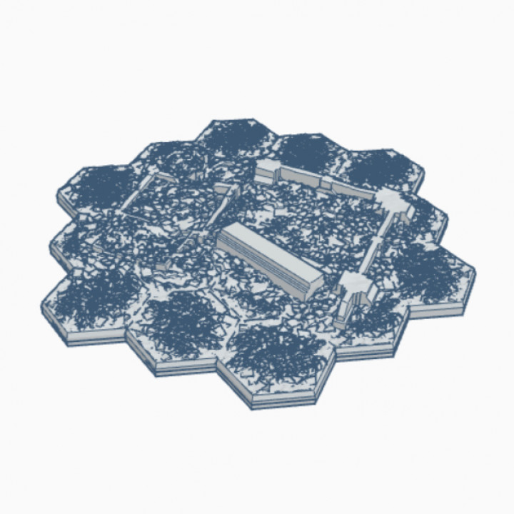 3D Printable Destroyed Mech Garage with Hex Base MilDHB021 by Wargame Forge