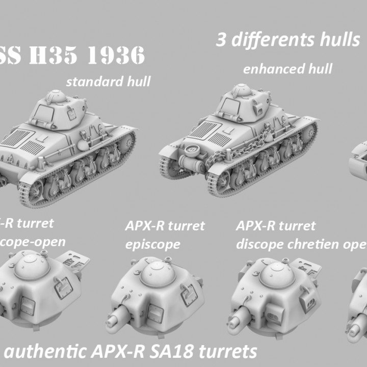 3D Printable Hotchkiss H35, 3 possible variants by Counlane Models