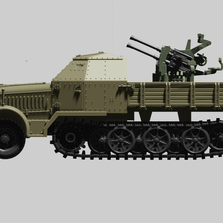 3D Printable Half-track Sd.Kfz.7/1 with 20mm Flakvierling 38 + Crewmen ...