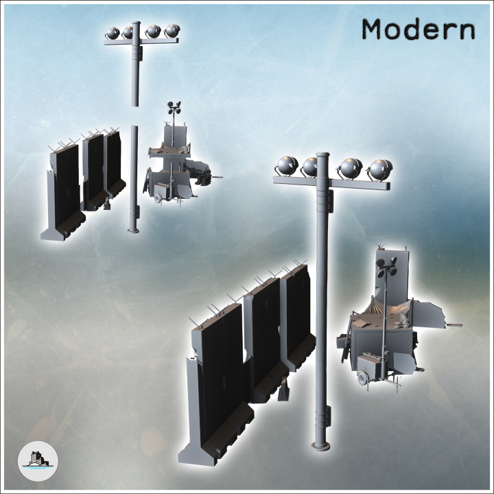 3D Printable Modern checkpoint with concrete walls and control room (4 ...