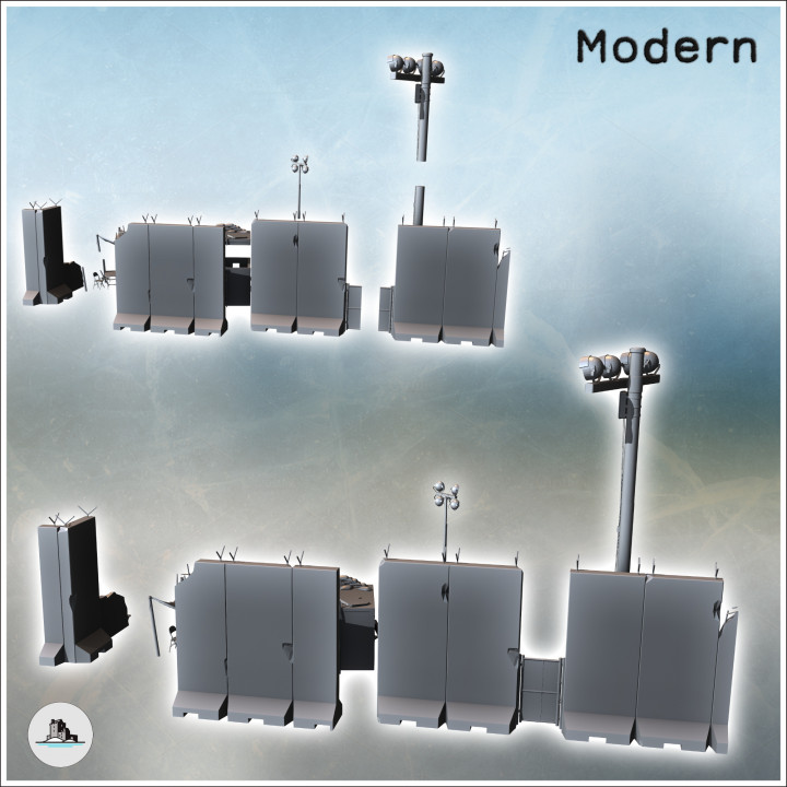 3D Printable Modern checkpoint with concrete walls and control room (4 ...