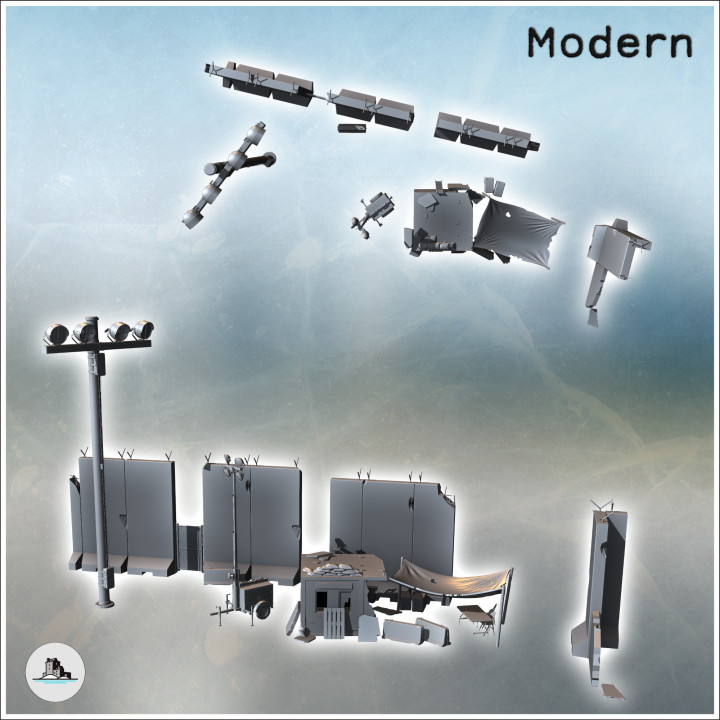 3D Printable Modern checkpoint with concrete walls and control room (4 ...