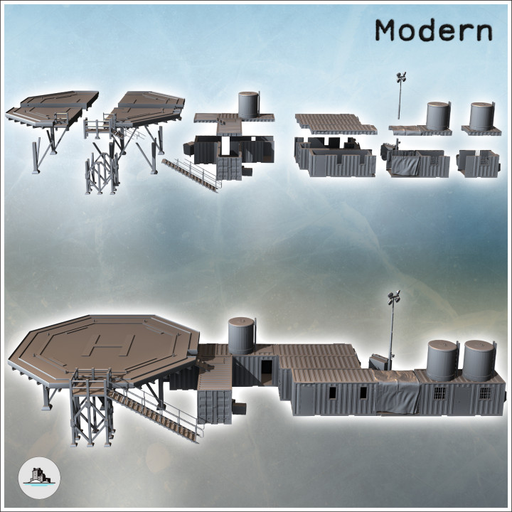 3D Printable Heliport with landing platform and storage warehouses (6 ...