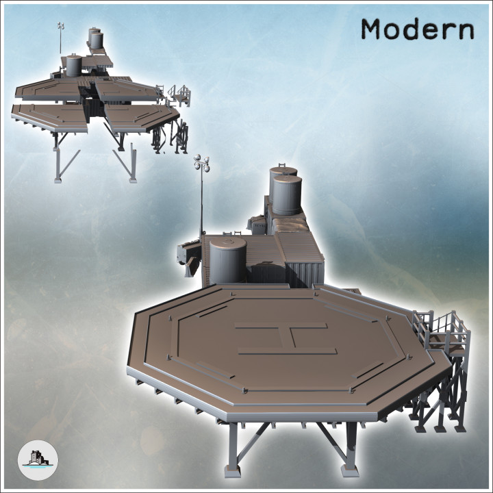 3D Printable Heliport with landing platform and storage warehouses (6 ...