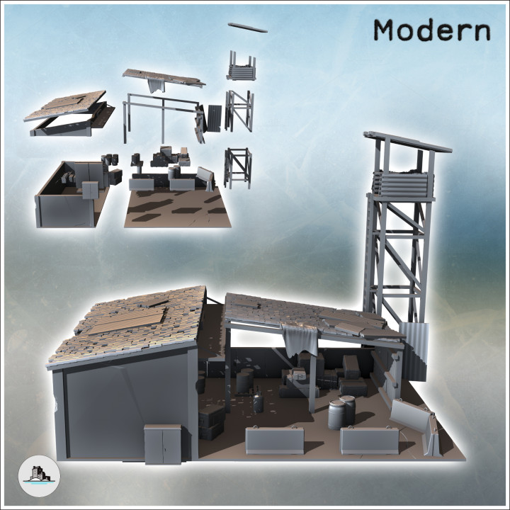 3D Printable Outpost with storage sheds and surveillance tower (12 ...