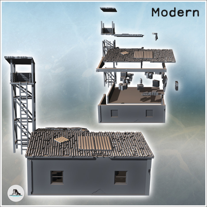 3D Printable Outpost with storage sheds and surveillance tower (12 ...
