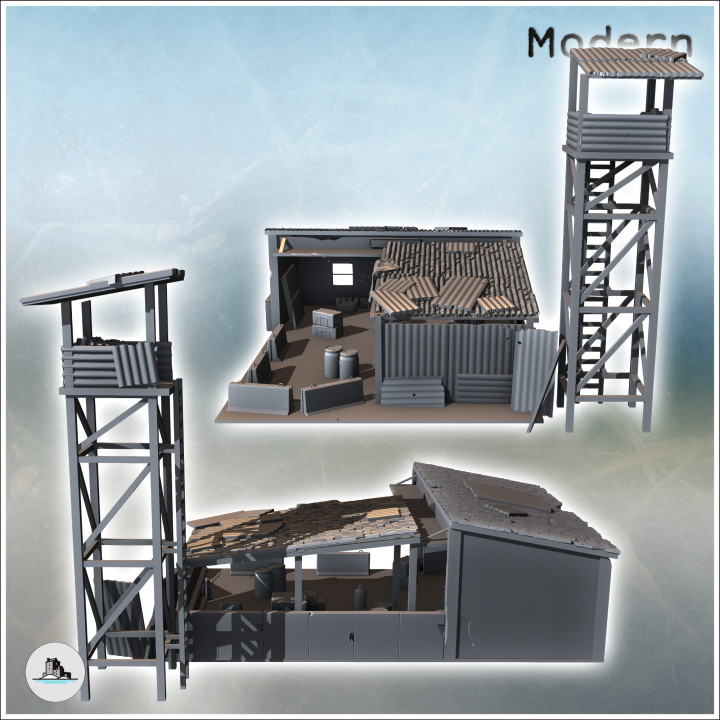 3D Printable Outpost with storage sheds and surveillance tower (12 ...