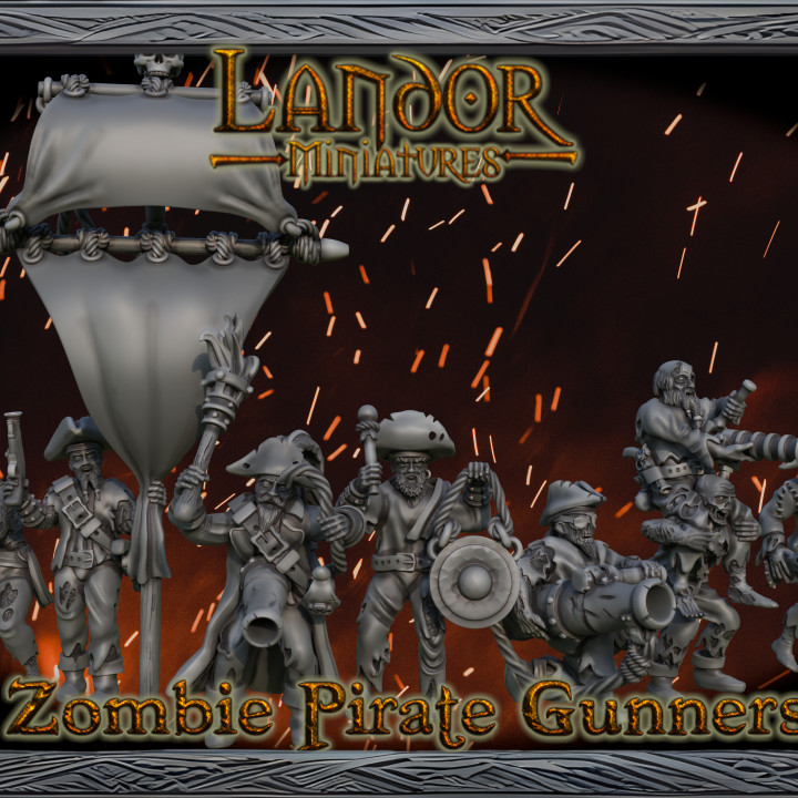 3D Printable Zombie Pirates Gunners by Landor Miniatures