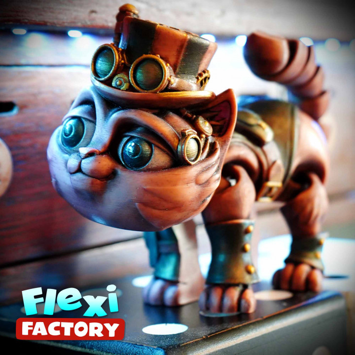 3D Printable Flexi Print-in-Place Steampunk Cat by Flexi Factory