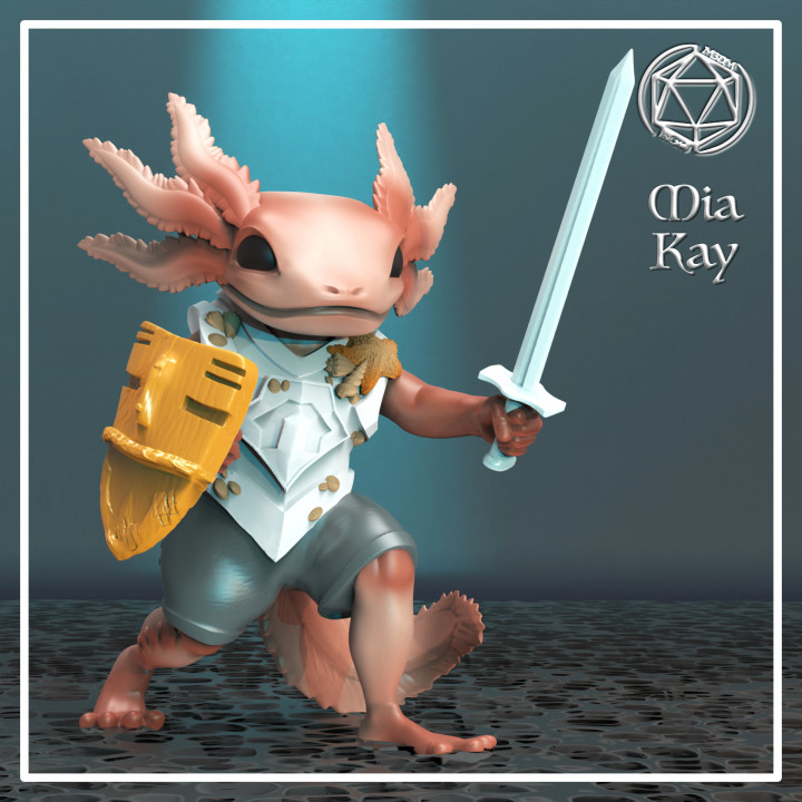 3D Printable Axolotl Warrior with Sword and Shield by M3DM