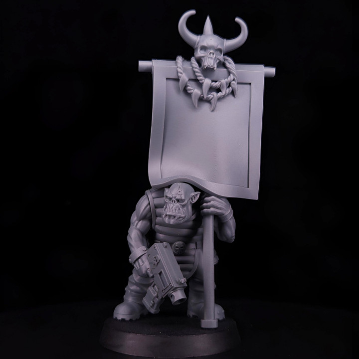 3D Printable Space Orc Banner Boy by Hardcore Miniatures