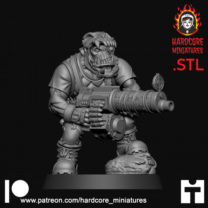 3D Printable Space Orc with Machine Gun by Hardcore Miniatures