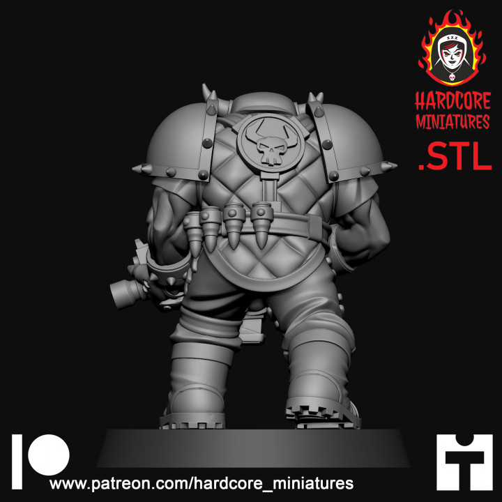 3D Printable Space Orc with Gun Walking by Hardcore Miniatures