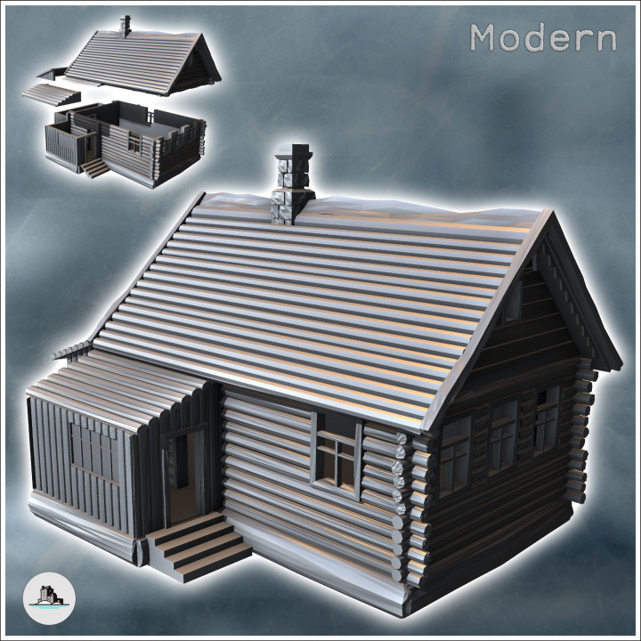 3D Printable Log house with annex and fireplace (4) - Modern WW2 WW1 ...