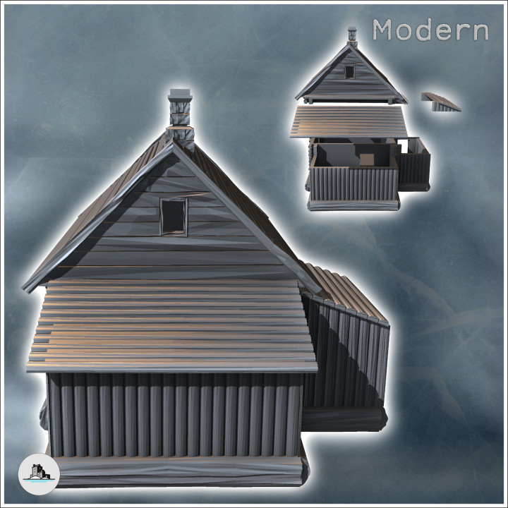 3D Printable Log house with annex and fireplace (4) - Modern WW2 WW1 ...