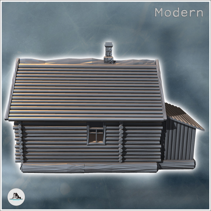 3D Printable Log house with annex and fireplace (4) - Modern WW2 WW1 ...