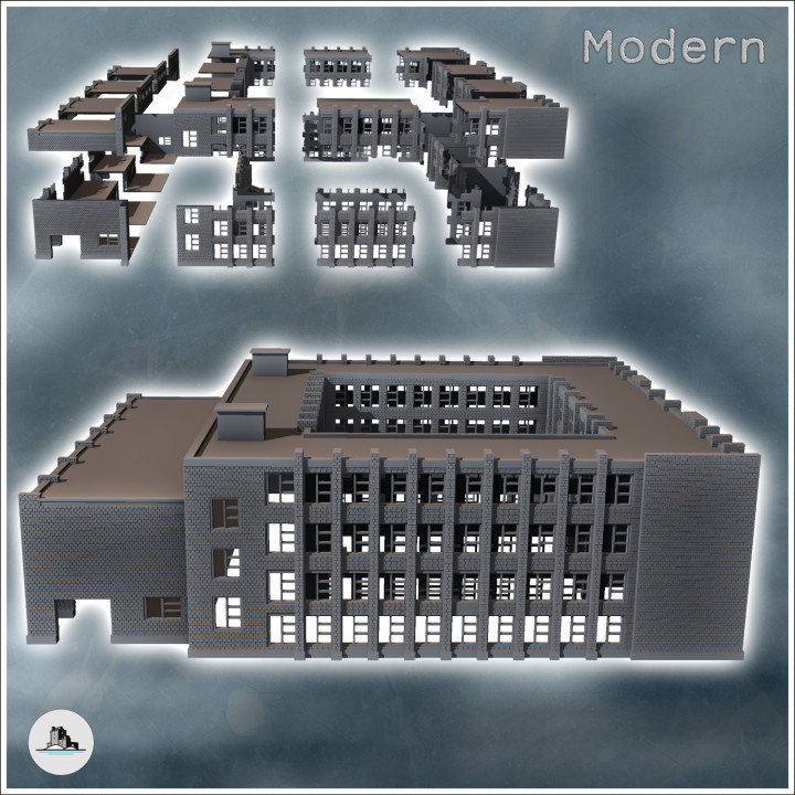 3D Printable Large public building with courtyard and three floors (6 ...