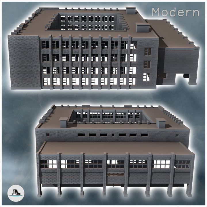 3D Printable Large public building with courtyard and three floors (6 ...