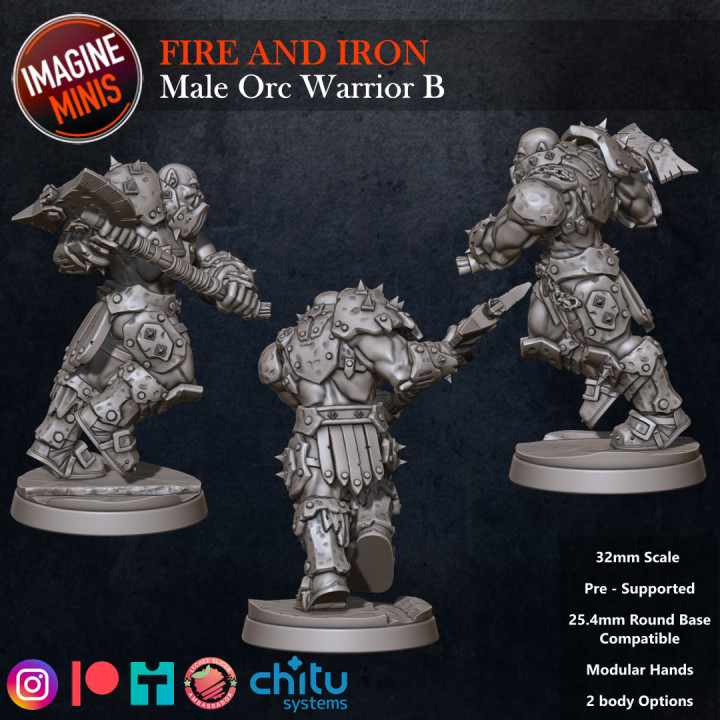 3D Printable Fire and Iron - Male Orc Warrior B by Imagine Minis
