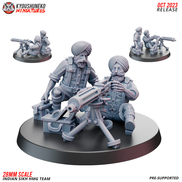 3D Printable HMG Team - Indian Sikh Infantry ww2 by Kyoushuneko Miniatures