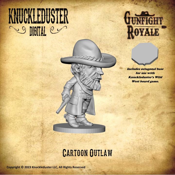 3D Printable The Outlaw, Cartoon Gunfighter by Knuckleduster Digital
