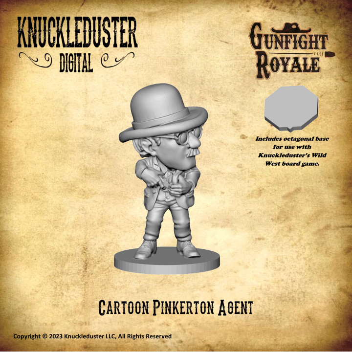 3D Printable The Pinkerton, Cartoon Gunfighter by Knuckleduster Digital