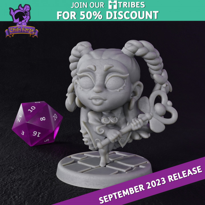 3D Printable Female Human Wizard - Chibi Forge by Titan Forge Miniatures