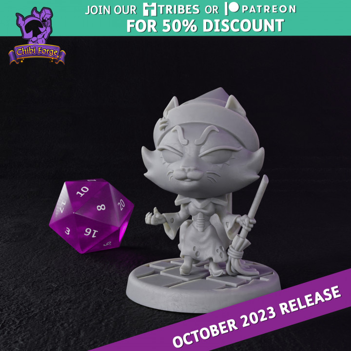 3D Printable Female Catfolk Wizard - Chibi Forge by Titan Forge Miniatures