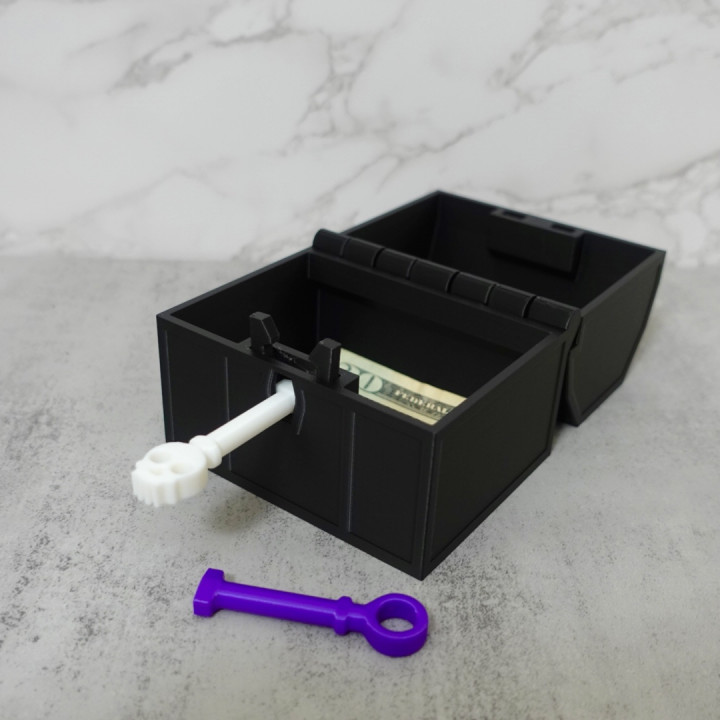 3D Printable Money Bank Treasure Chest (Key Lock) by MysticMesh3D