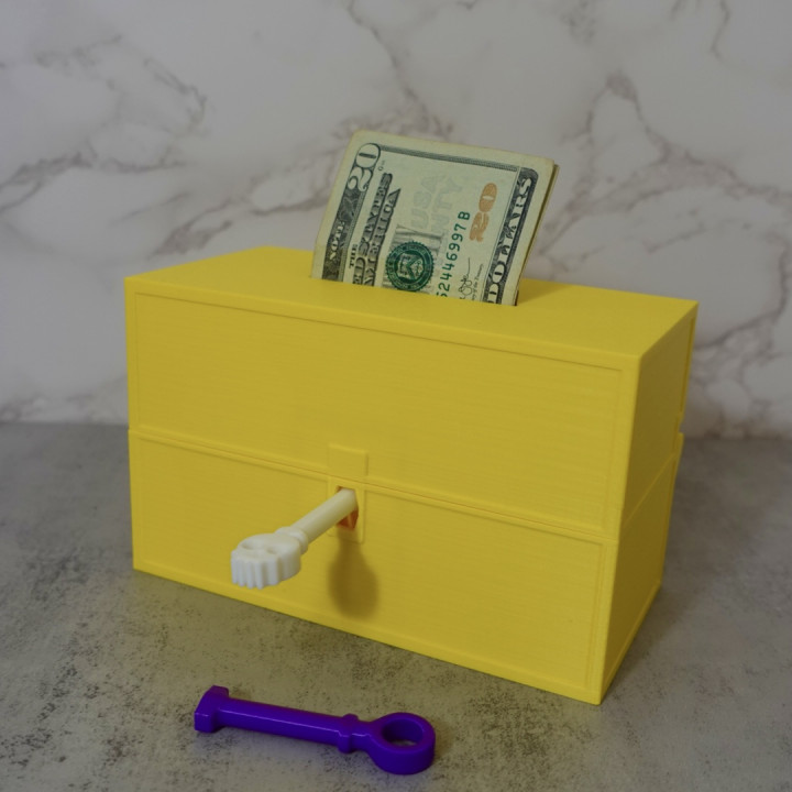 3D Printable Money Bank Box Chest (Key Lock) by MysticMesh3D