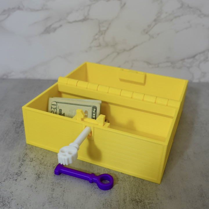 3D Printable Money Bank Box Chest (Key Lock) by MysticMesh3D