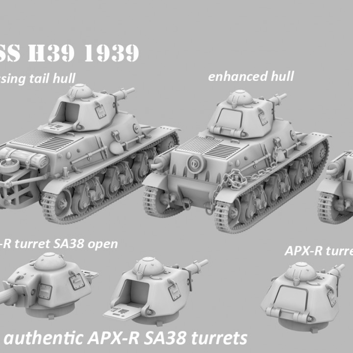3D Printable Hotchkiss H39, 3 possible variants by Counlane Models