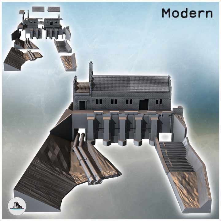 3D Printable Pumping station with stone building and pumps (Grave ...