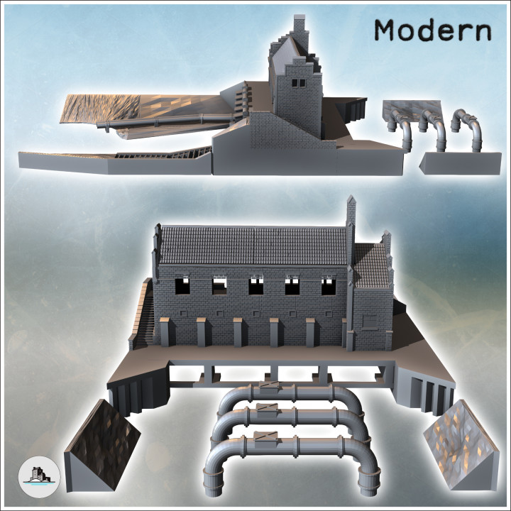 3D Printable Pumping station with stone building and pumps (Grave ...