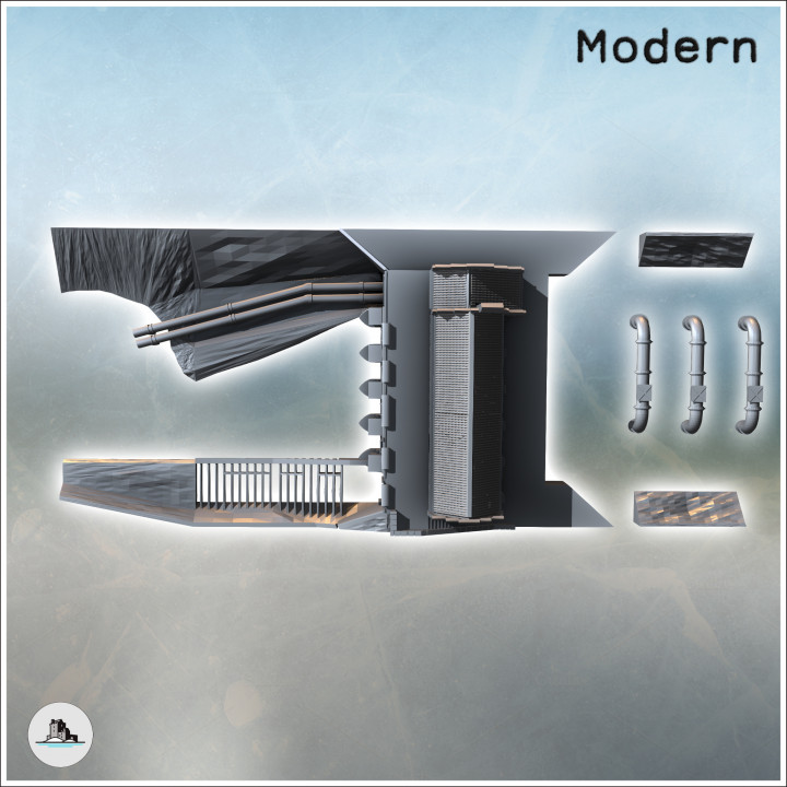 3D Printable Pumping station with stone building and pumps (Grave ...